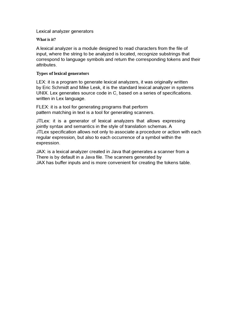 Lexical analyzer generators | PDF