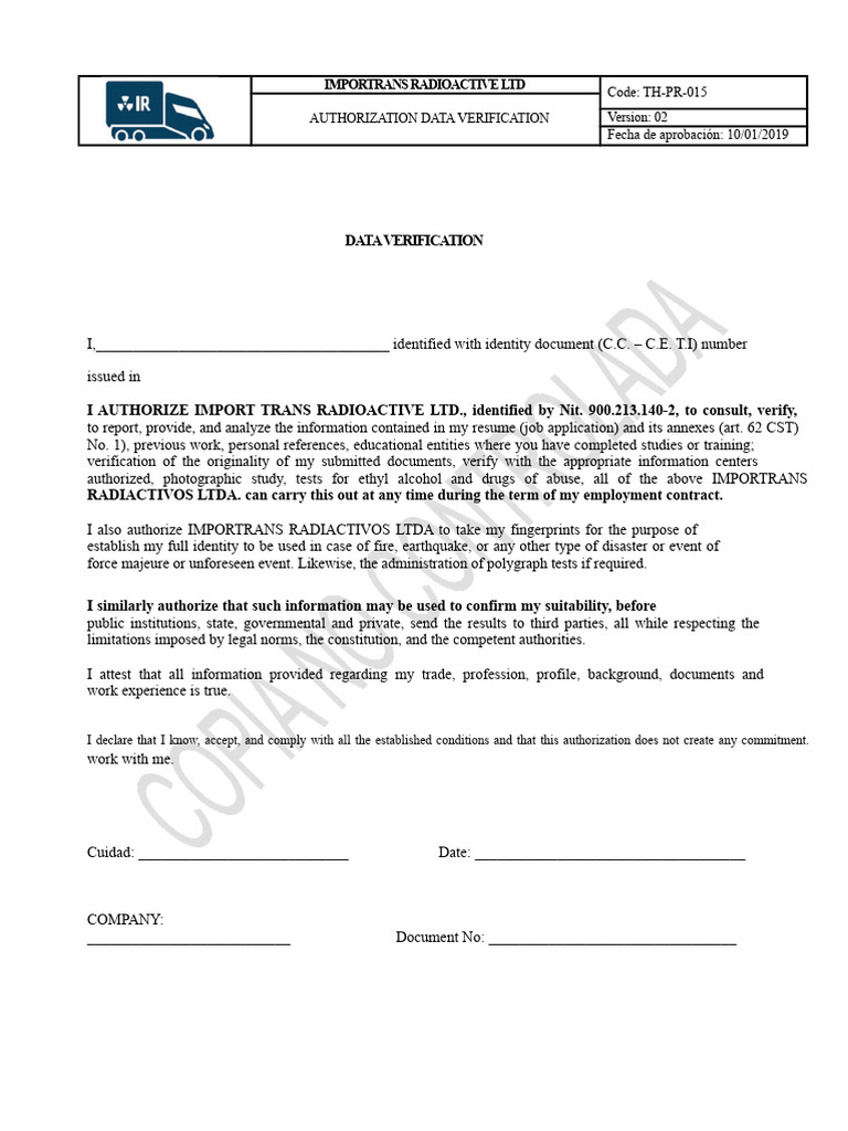 Data Verification Authorization | PDF