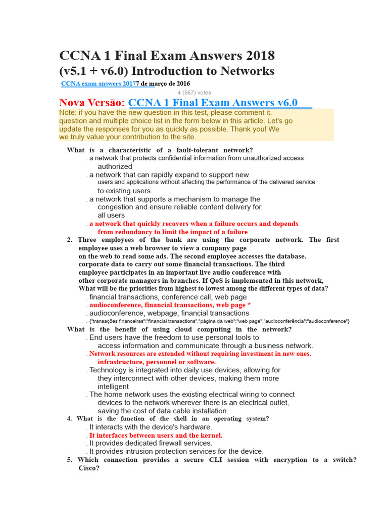 CCNA 1 Final Exam Answers 2018 | PDF | Computer Network | I Pv6