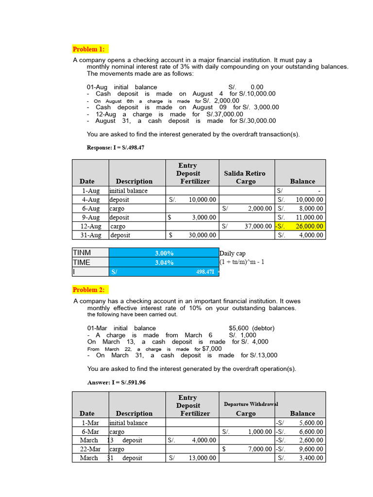 Overdraft Interest Calculations for Accounts | PDF | Transaction ...
