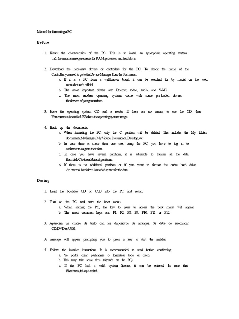 PC Formatting Step-by-Step Guide | PDF | Operating System | Booting