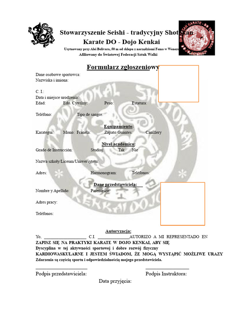 Formularz Rejestracyjny Karate | PDF