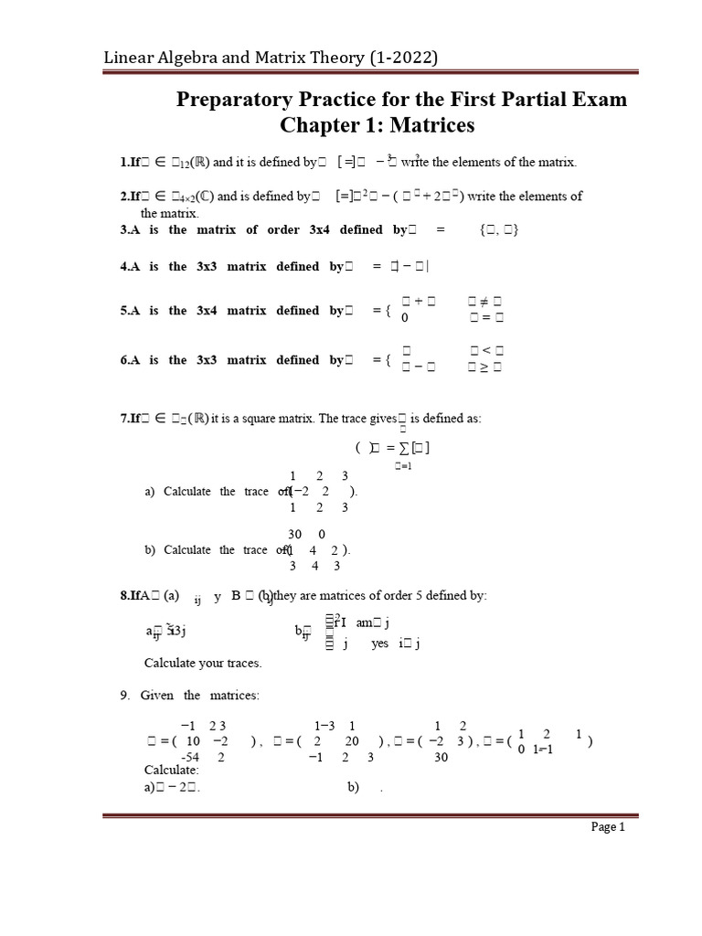 Practice 1 - Matrices | PDF | Matrix (Mathematics) | Mathematical Objects
