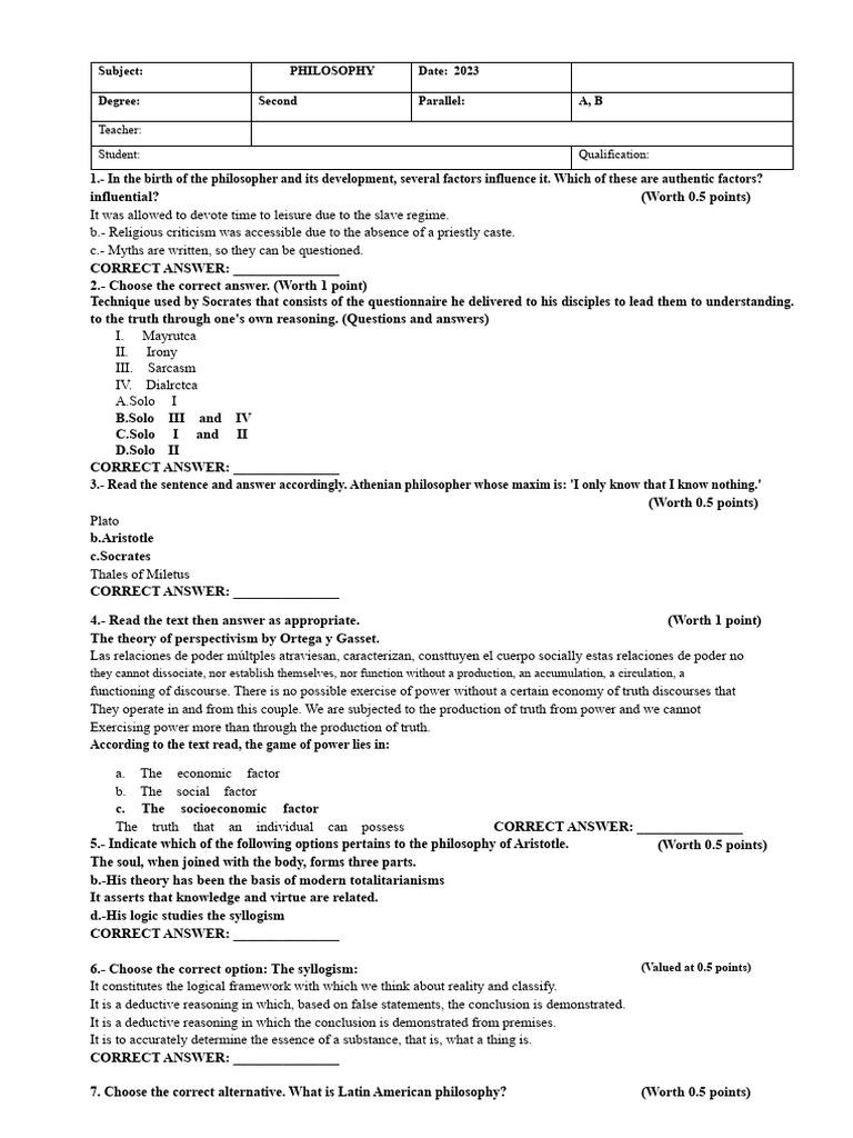 Philosophy Exam Questions and Answers | PDF | Truth | Reason