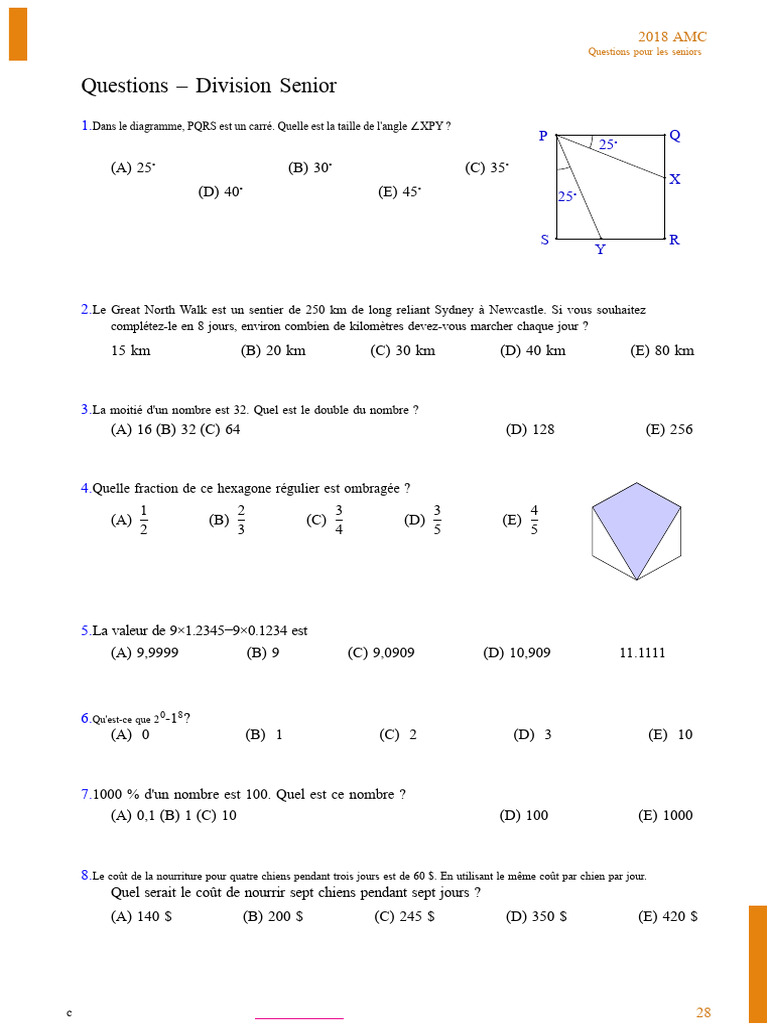 Questions de mathématiques pour seniors 2018 | PDF | Géométrie ...