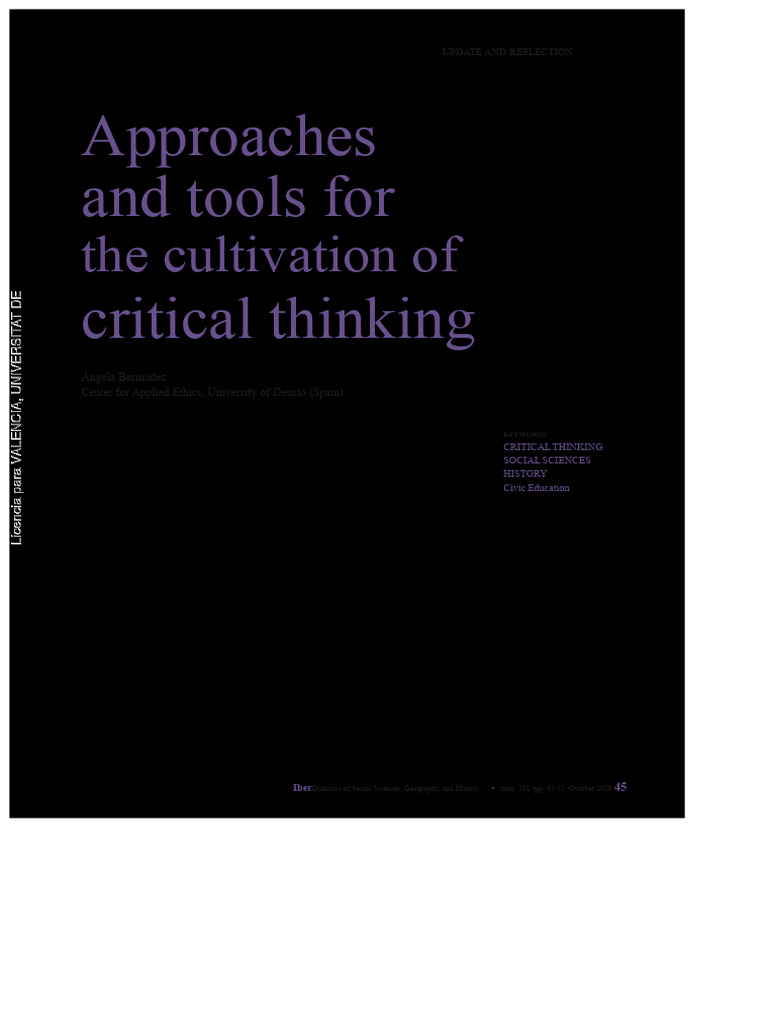 Approaches and Tools For Cultivating Critical Thinking Ib10199366 | PDF ...