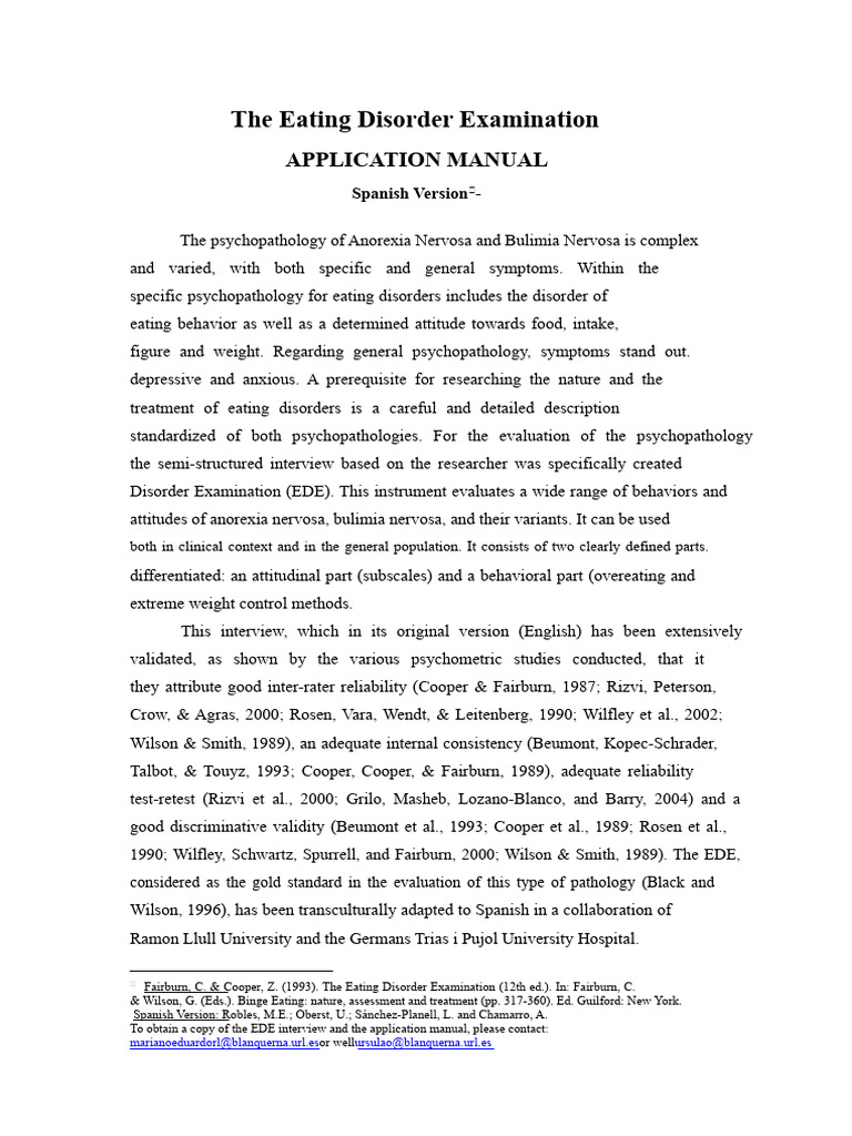 EDE manual Spanish | PDF | Bulimia Nervosa | Eating Disorder