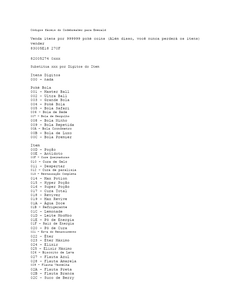 Emerald Easy Cheats Code Breaker | PDF