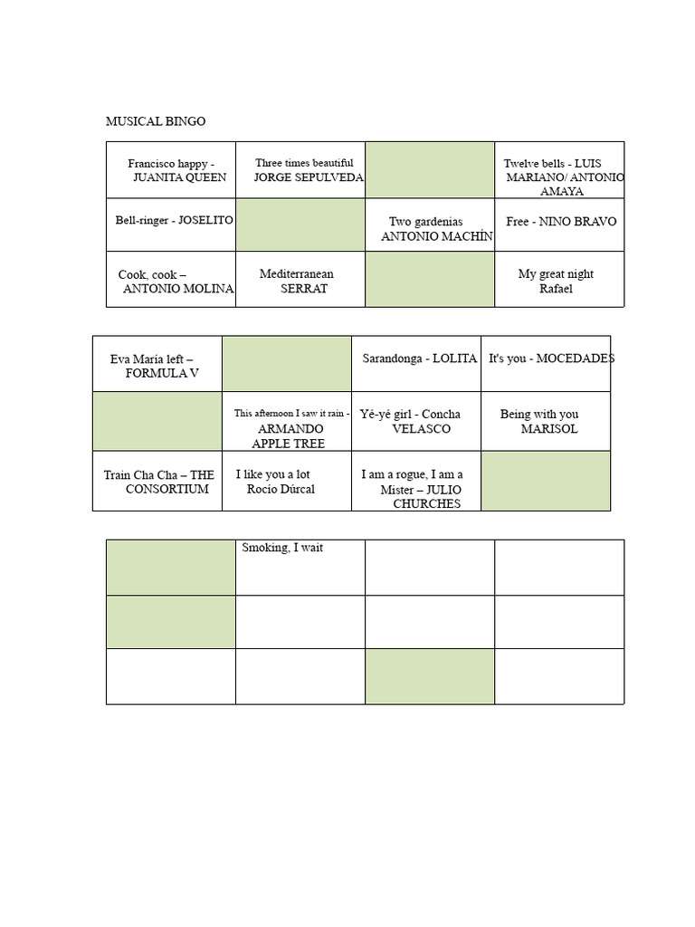 Musical Bingo - Print | PDF