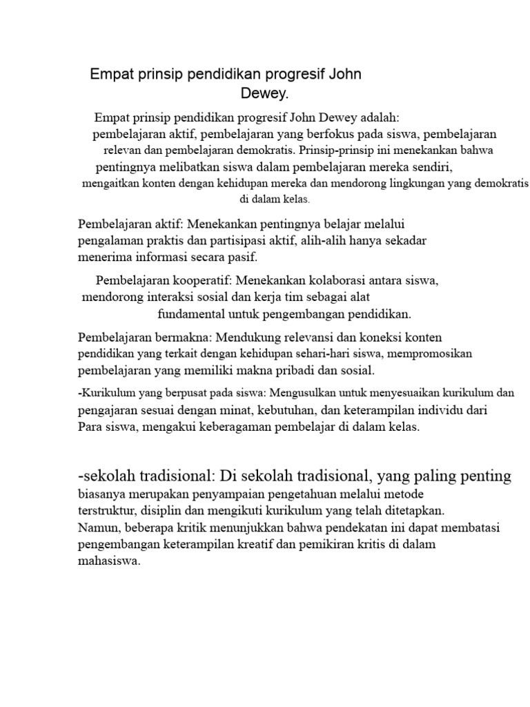 Empat prinsip pendidikan progresif John Dewey | PDF