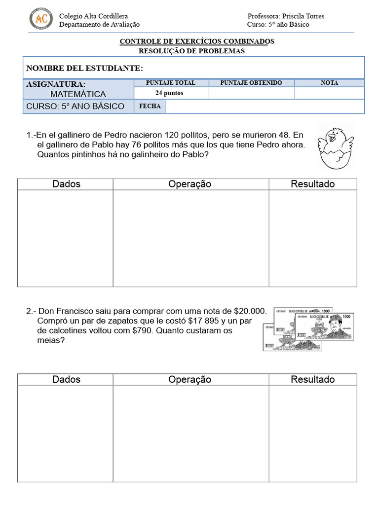 Controle Exercícios Combinados - Problemas | PDF