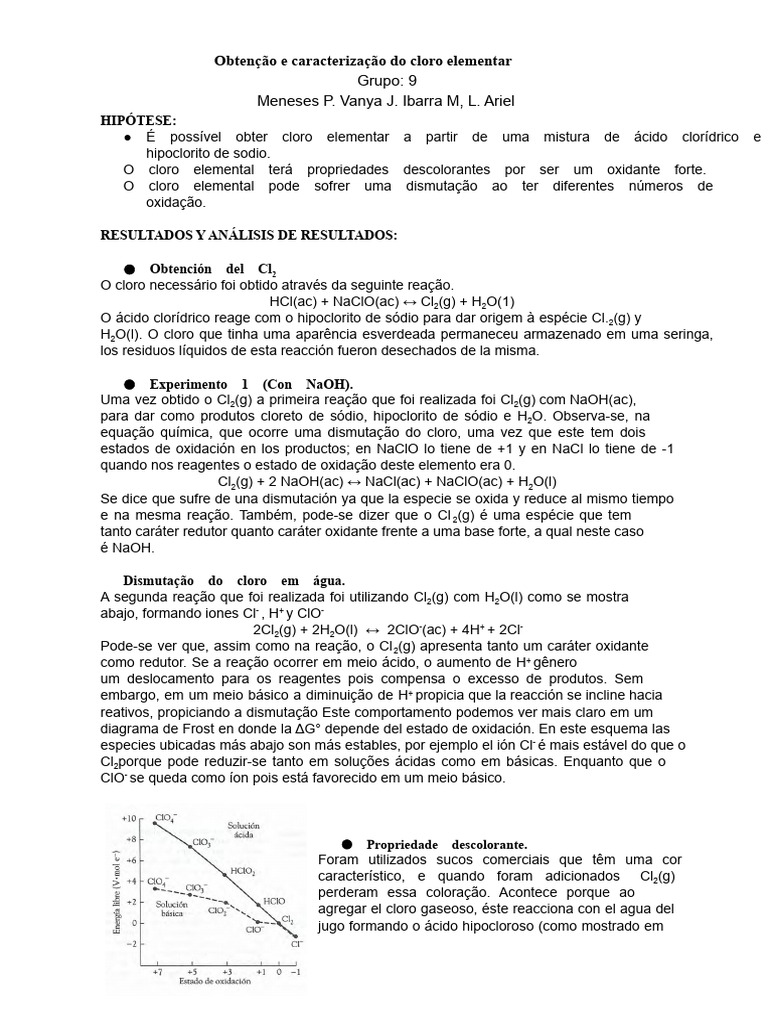 Obtenção e Propriedades do Cloro Elementar | PDF | Cloro | Reações químicas