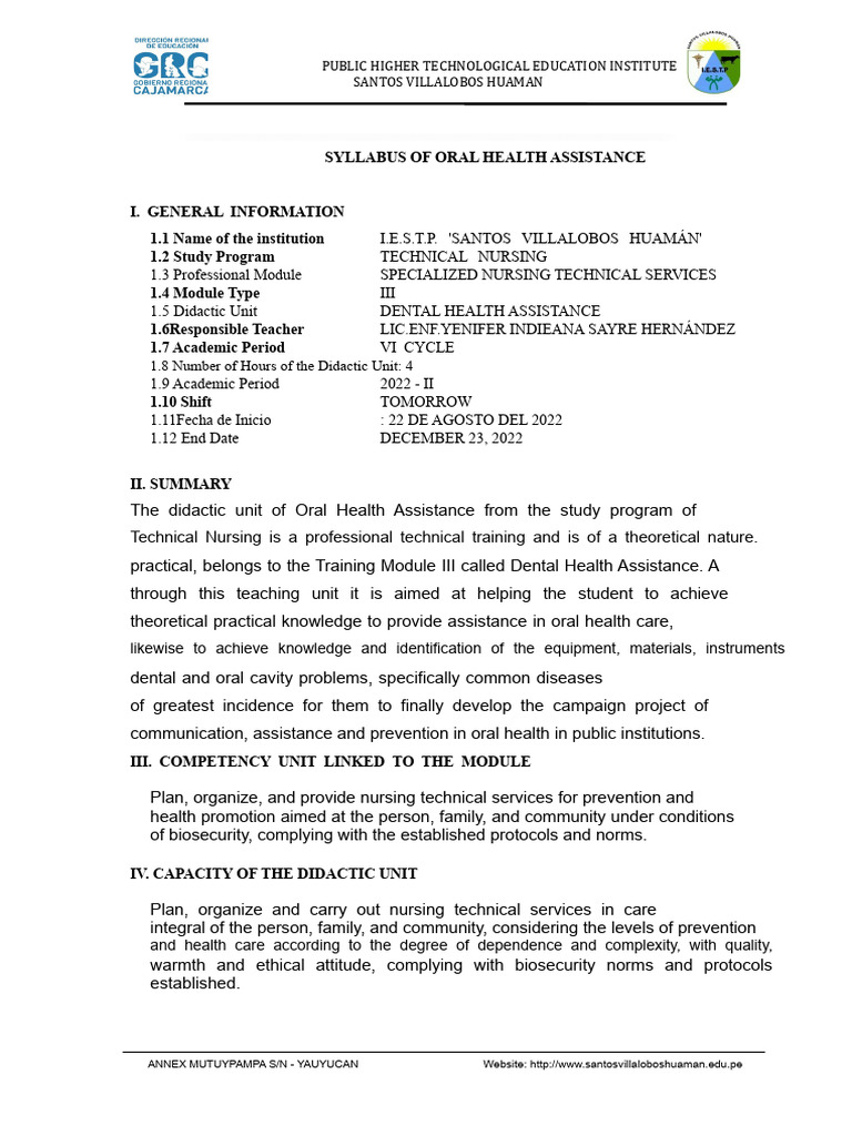 ORAL HEALTH SYLLABUS 2022 (1) | PDF | Periodontology | Dentistry Branches