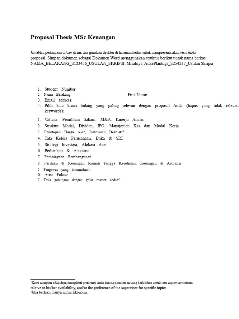 Proposal Tesis MSc Keuangan 2023 | PDF