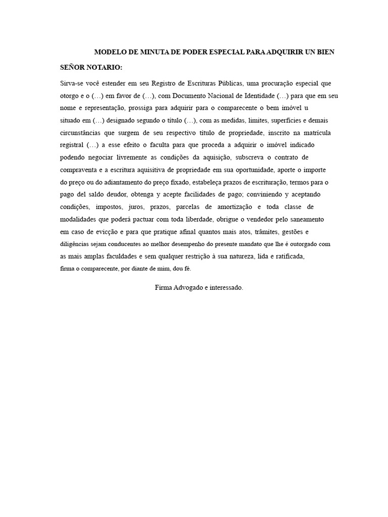 3.-Modelo de Minuta de Poder Especial para Adquirir Um Bem | PDF