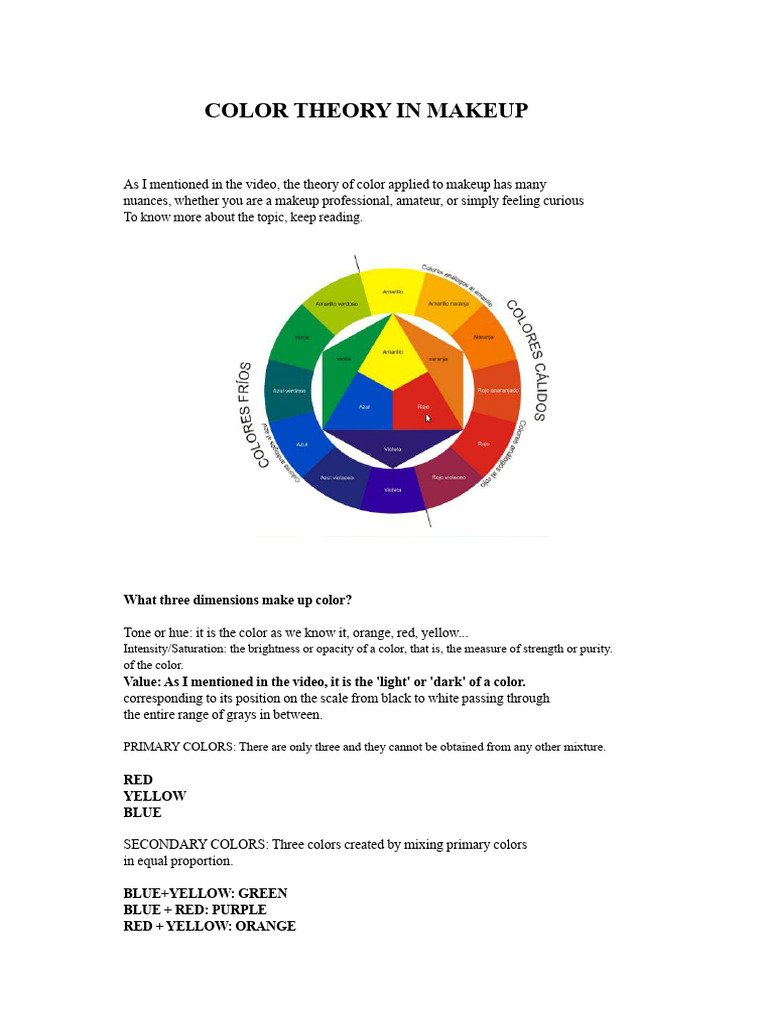 Color Theory in Makeup | PDF | Color | Visual System