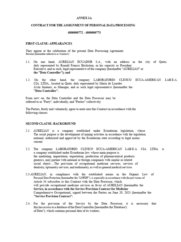 Annex 1A Data Processing Agreement | PDF | Arbitration | Indemnity