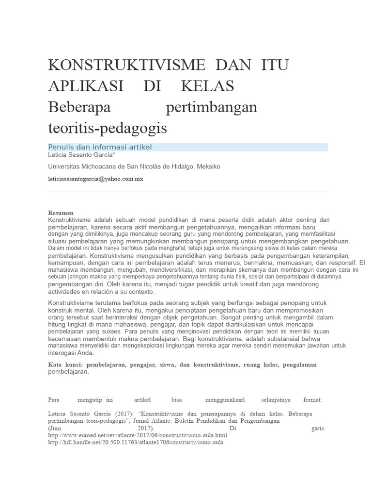 Konstruktivisme Dan Penerapannya Di Kelas | PDF