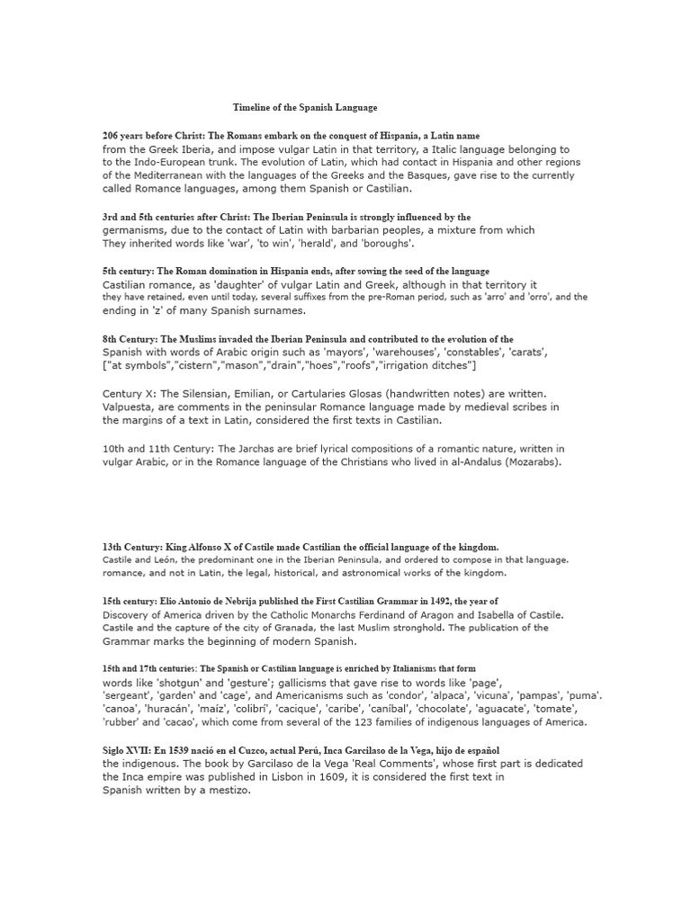 Timeline of the Spanish Language | PDF | Iberian Peninsula | Spanish ...