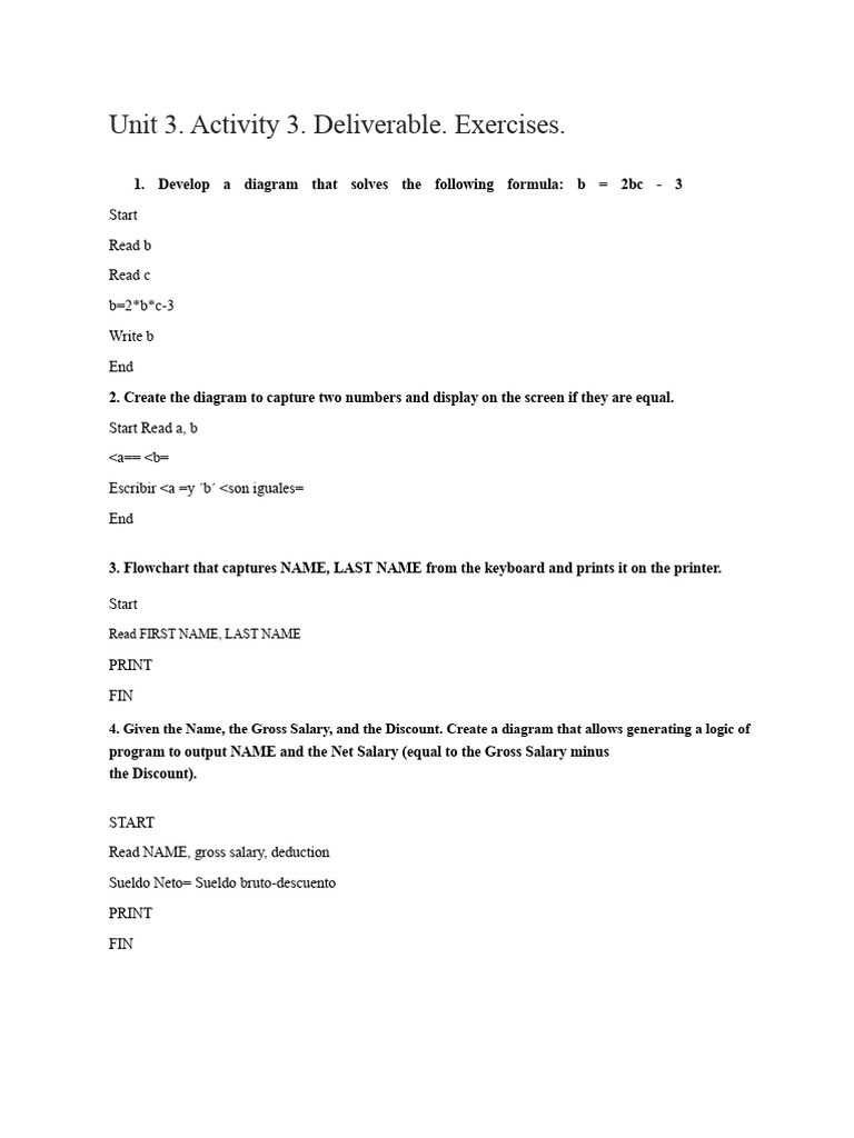 Unit 3. Activity 3. Deliverable. Exercises | PDF