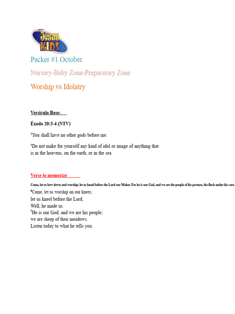 Sunday School Activities Organizer | PDF | Idolatry | Religious Belief And Doctrine