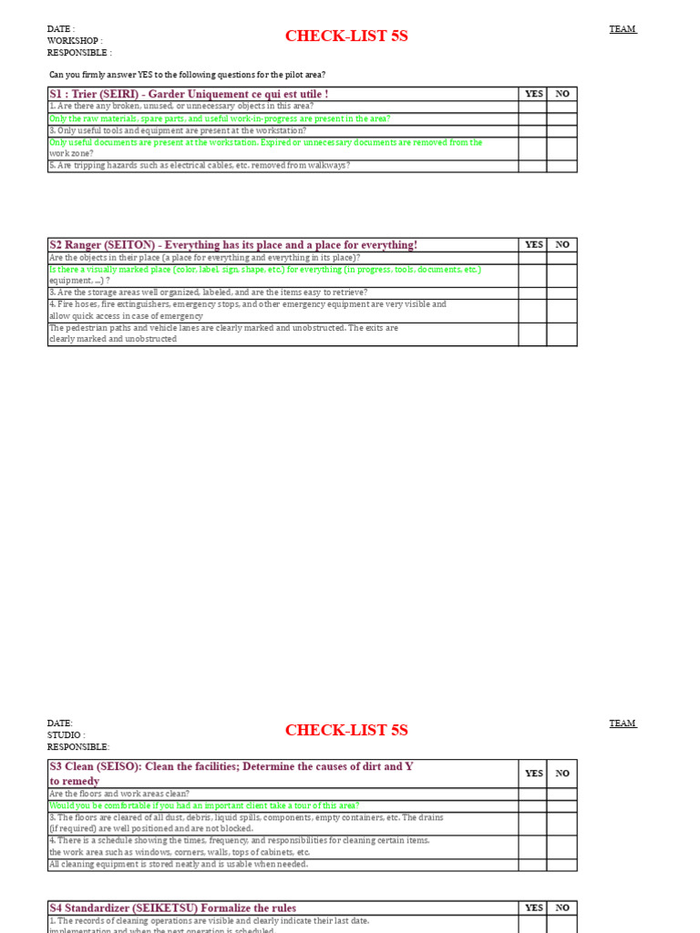 5S Checklist | PDF