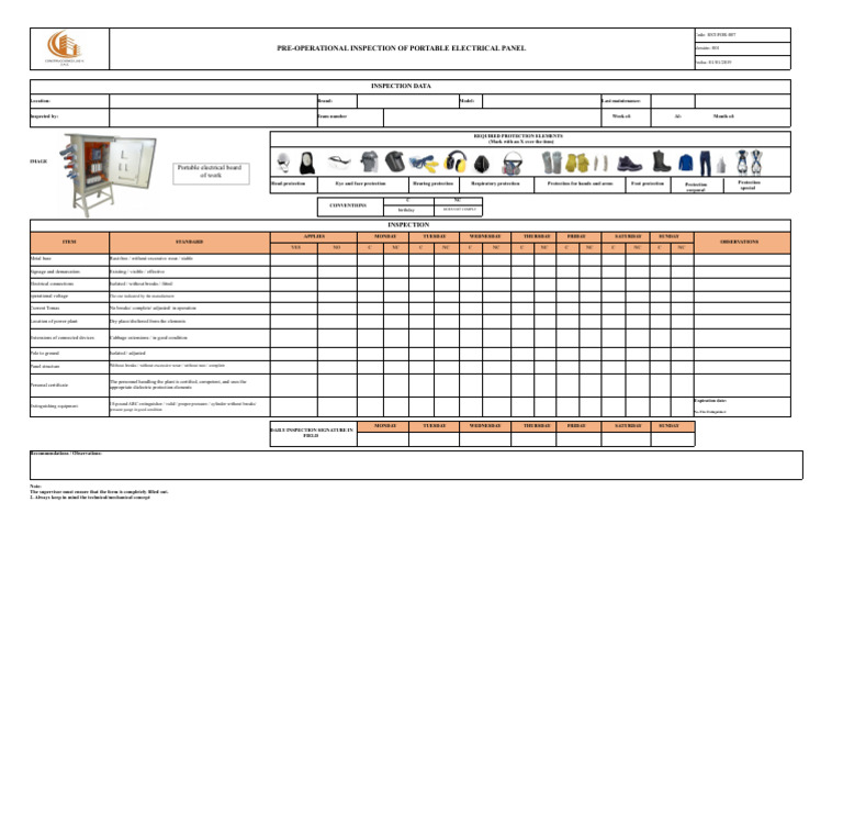 Sst-For-008 Preoperational Inspection Portable Electrical Panel v-001 (1) | PDF