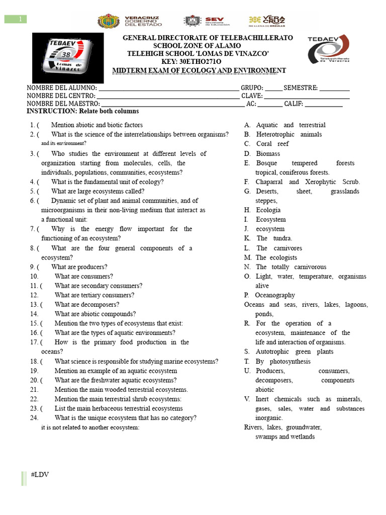 Ecology and Environment Exam | PDF | Ecosystem | Wetland