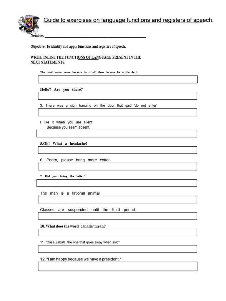 Exercises on Language Functions and Speech Registers Doc1 (2) (1) | PDF ...