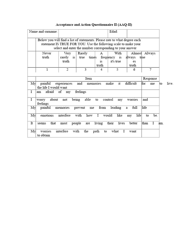 Acceptance and Action Questionnaire II | PDF | Thought | Truth