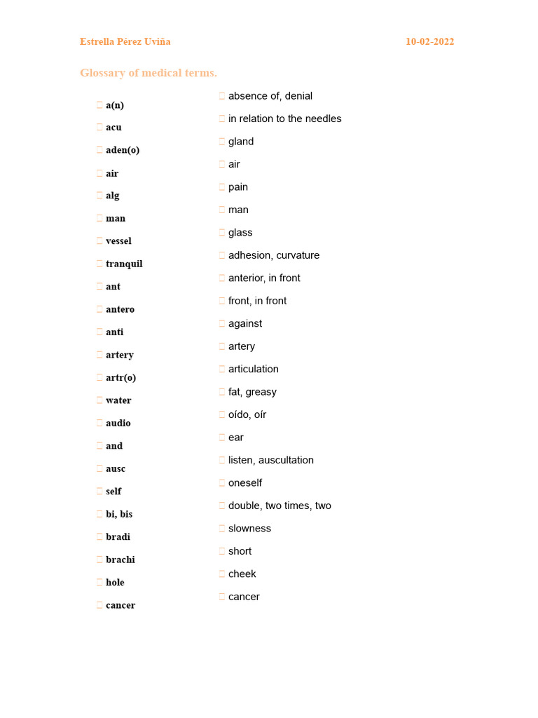 Glossary of Medical Terms | PDF | Thorax | Anatomy