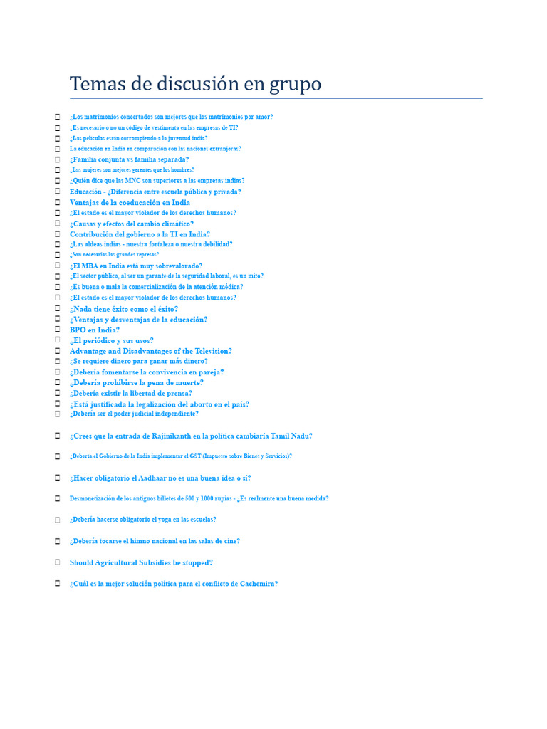 Temas de Discusión en Grupo | PDF