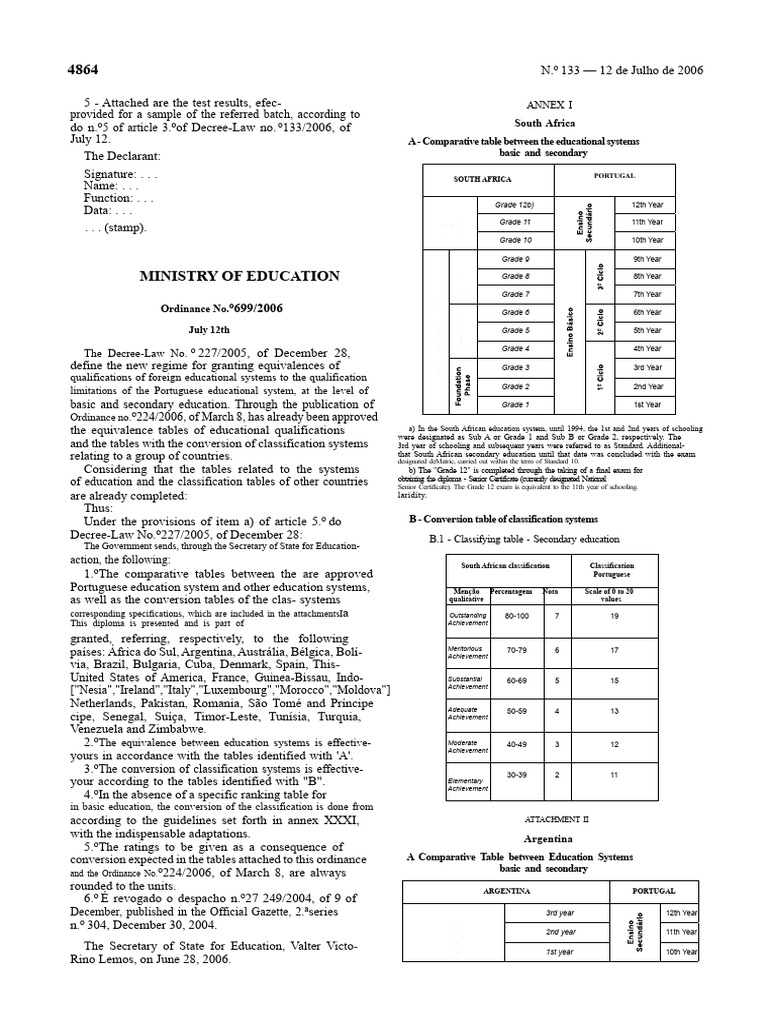 Education System Equivalency Tables | PDF | Portugal | Educational Stages