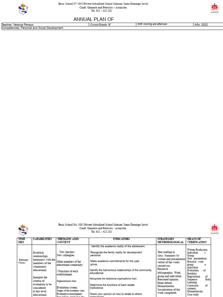 Annual Personal and Social Development Plan 8th GRADE | PDF | Risk ...