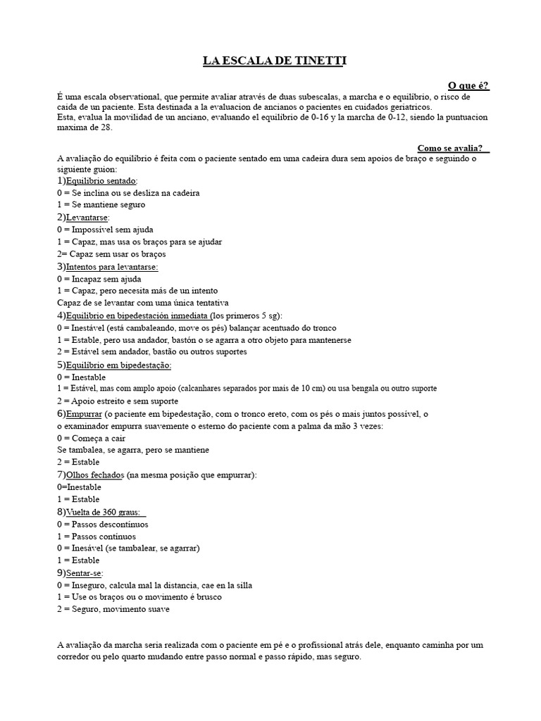 Avaliação de Quedas: Escala de Tinetti | PDF