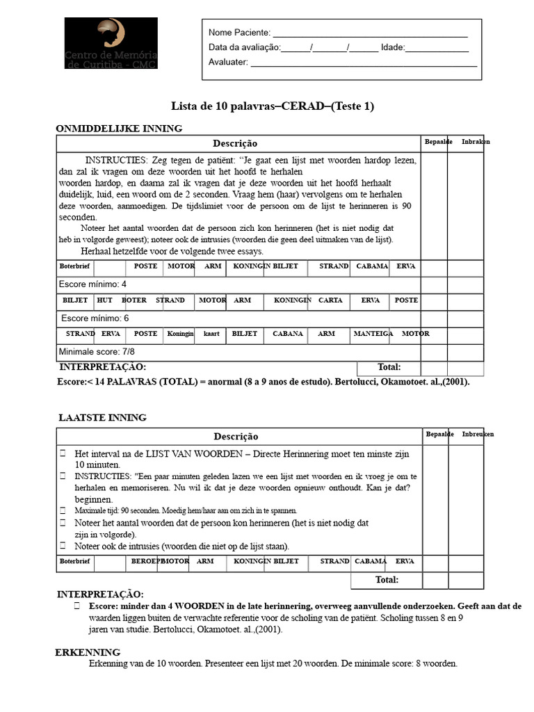 Lijst Van CERAD 1 Woorden | PDF