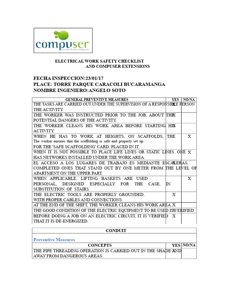 Electrical Safety Checklist Guide | PDF | Electrical Wiring | Pipe ...