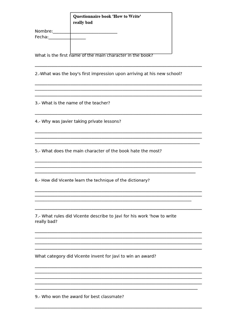 Questionnaire for "How to Write" Book | PDF