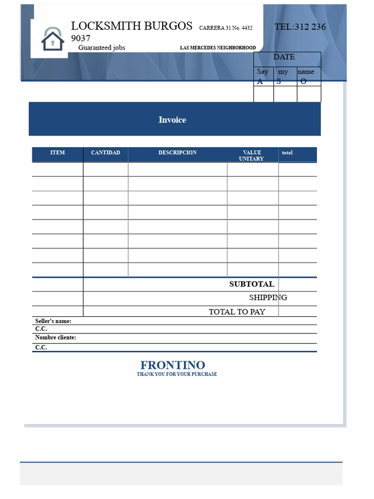 Locksmith Services Invoice - Burgos | PDF