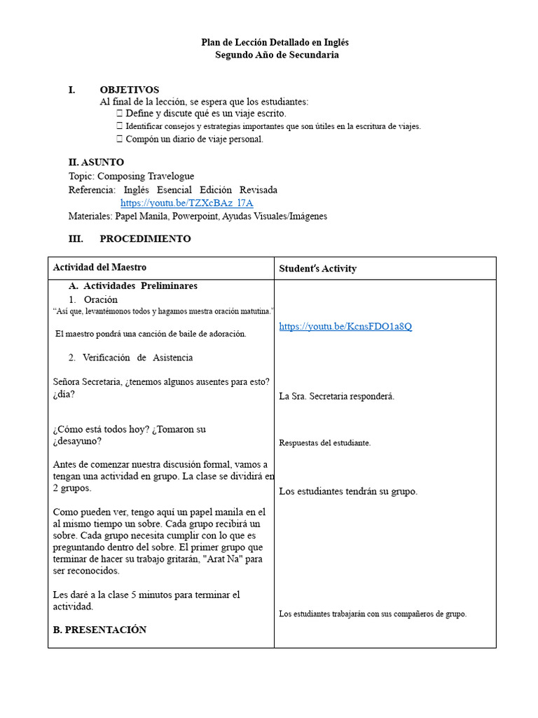 Plan de Lección Detallado | PDF