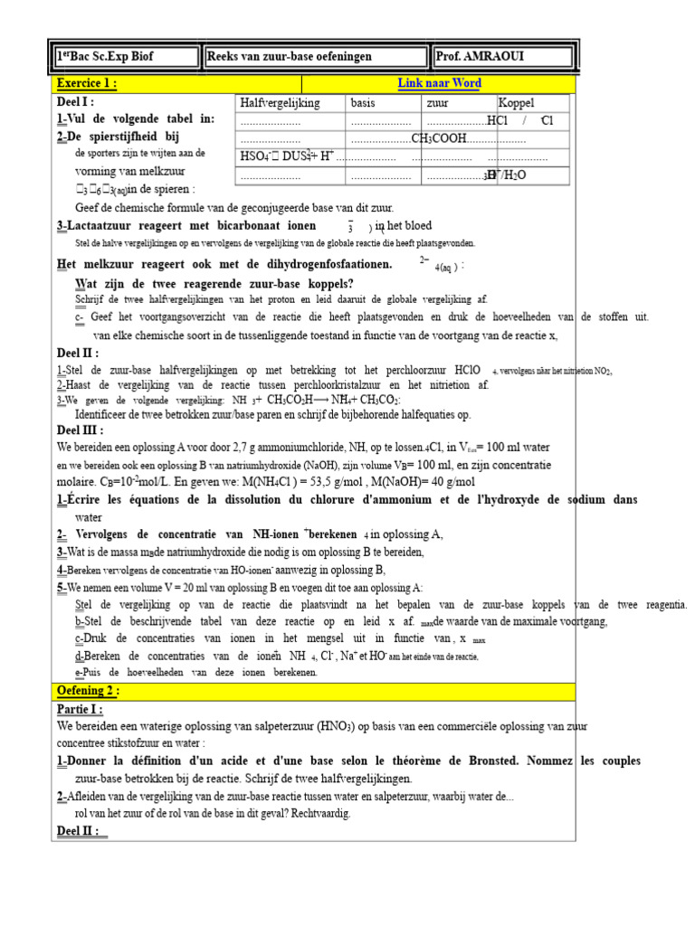 S Rie Van Oefeningen Zuur-Basis 1 Bac SC - Exp BIOF | PDF
