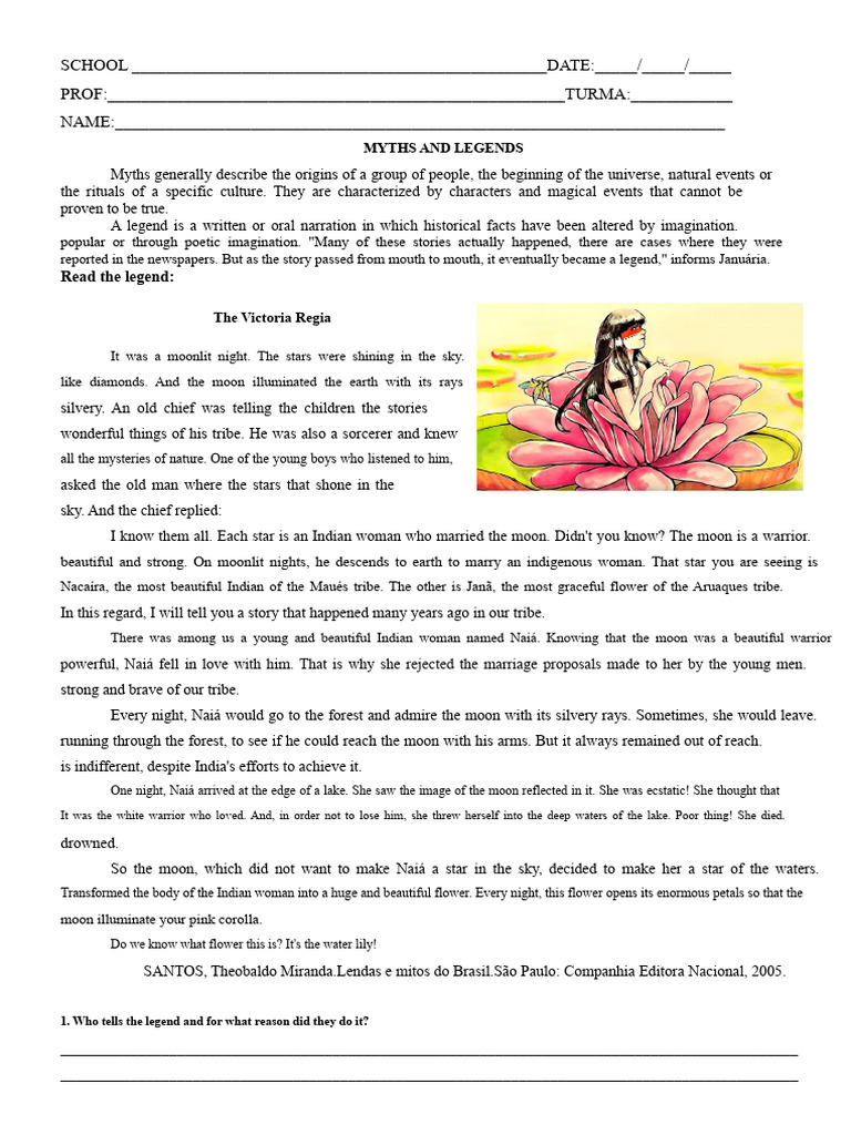 Text Interpretation - Legend of The Victoria Regia - 7th Grade - Word 3 ...