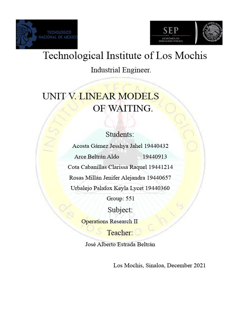 Unit V - Queueing Models - IO2 | PDF