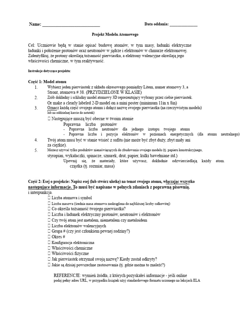 Projekt Modelu Atomowego | PDF
