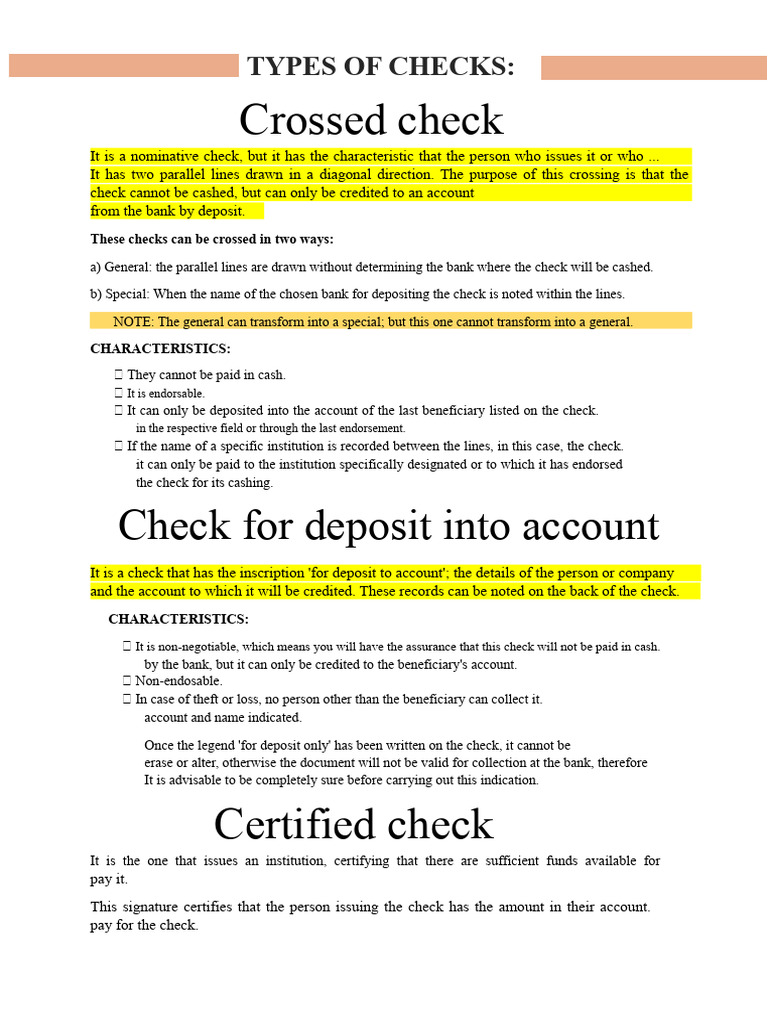 Types of Checks Explained: Features & Uses | PDF | Cheque | Banks