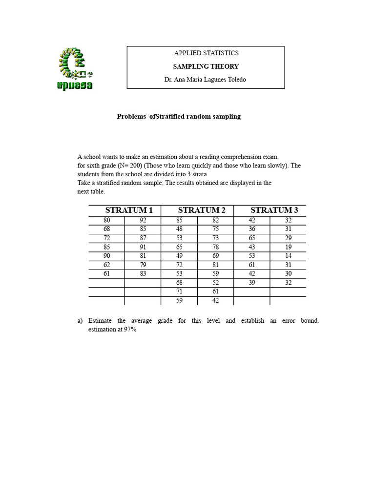 Stratified Random Sampling Exercises | PDF