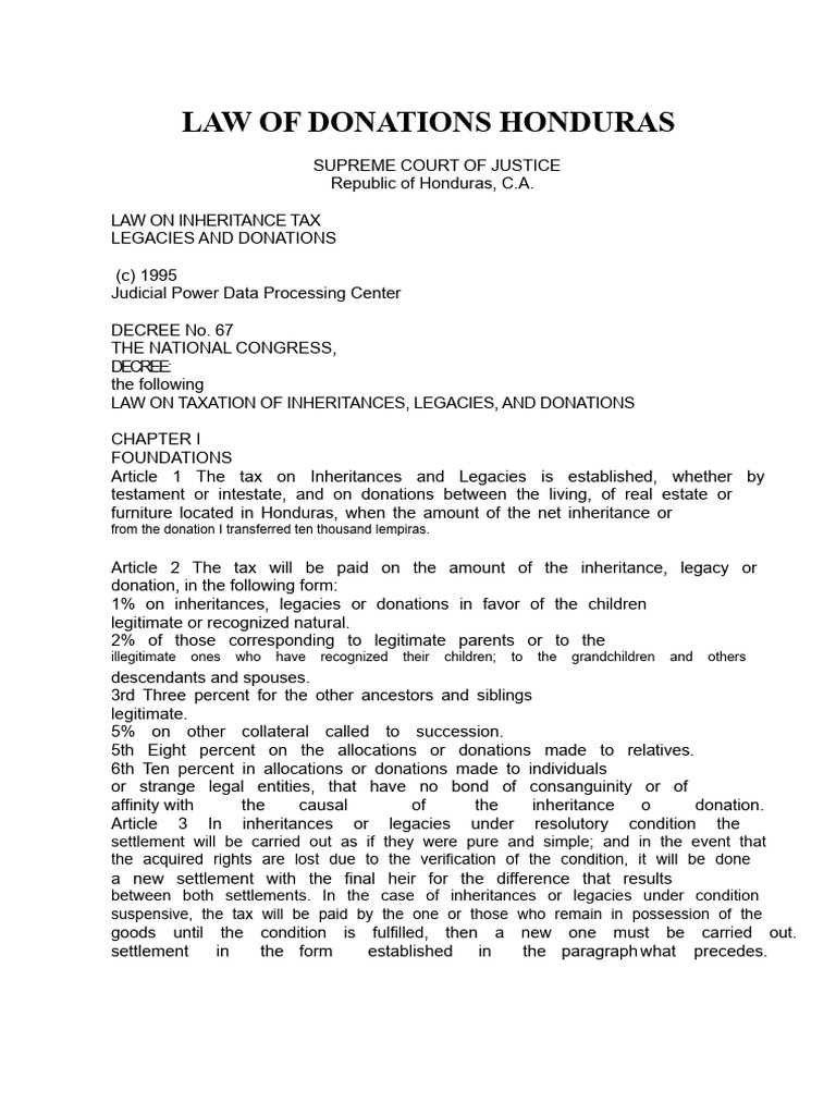 Inheritance and Donation Tax Law Honduras | PDF | Taxes | Inheritance