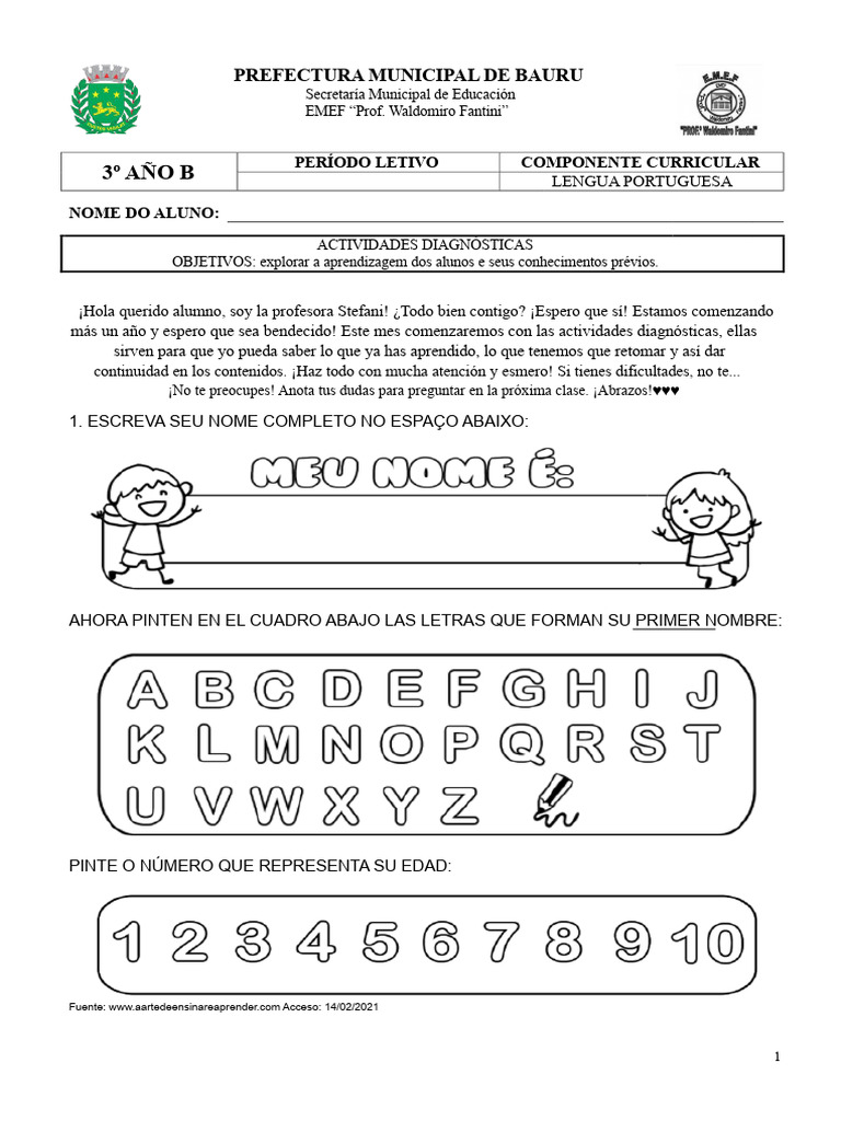 02 - Evaluación Diagnóstica 3º Año B | PDF | Puntuación | Escritura