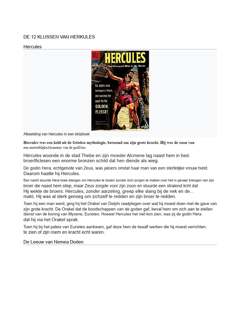 De Twaalf Worken Van Hercules | PDF