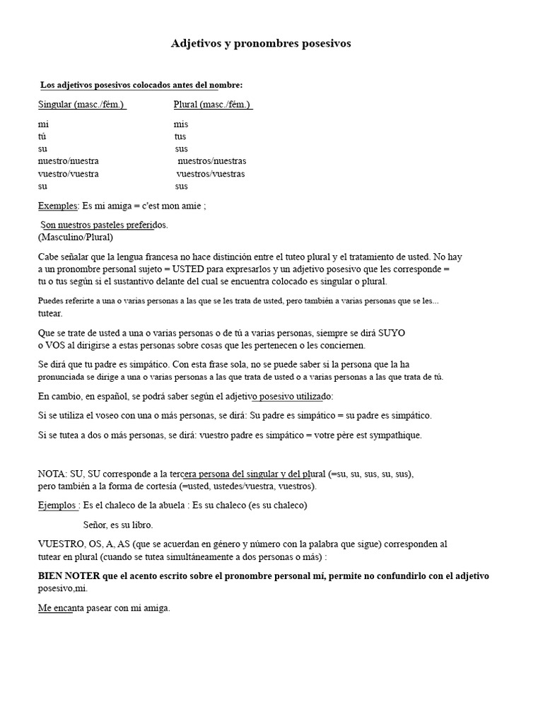 Adjetivos y Pronombres Posesivos | PDF | Adjetivo | Pronombre